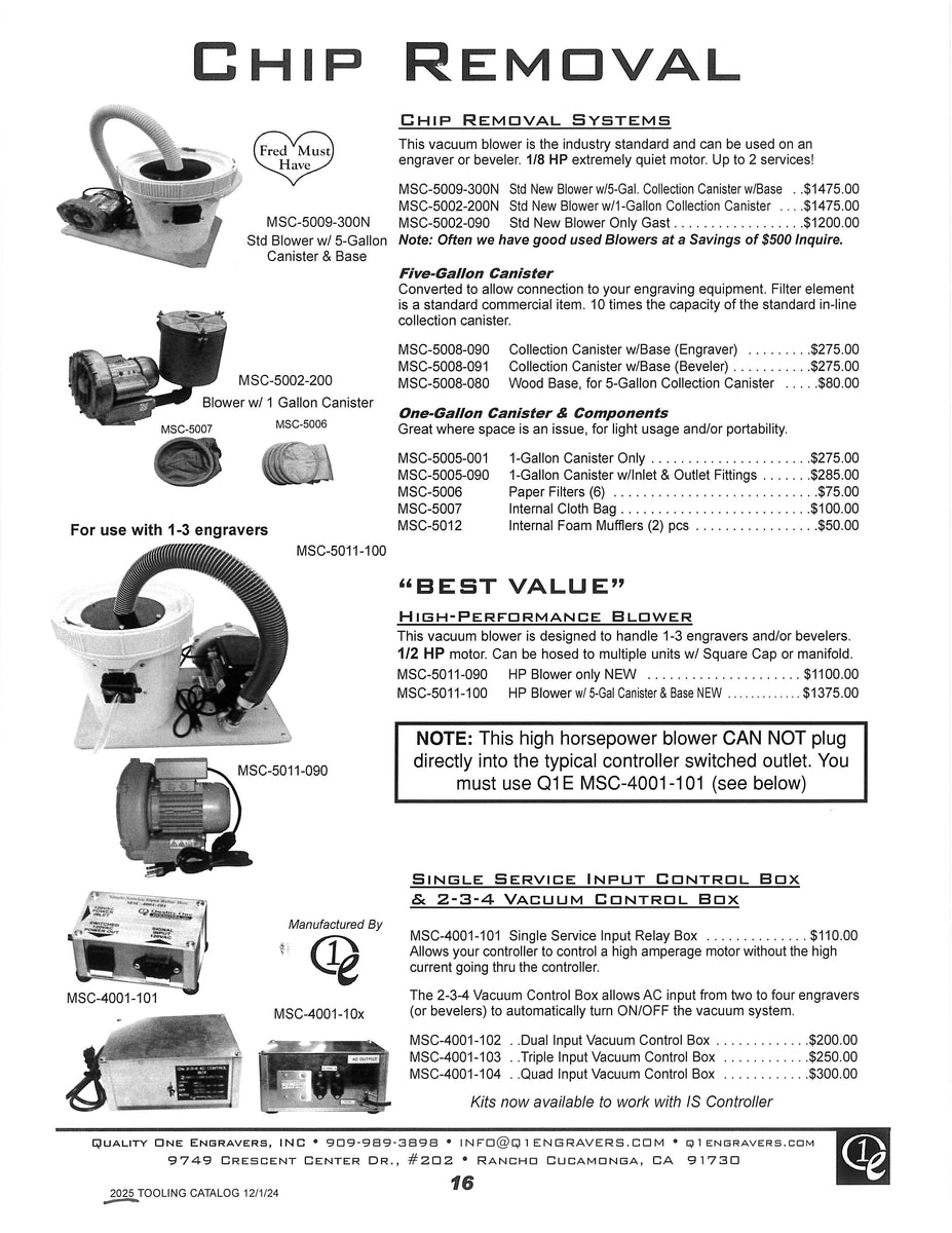MSC-5009-300N Chip Removal System w- 6 Gal White Canister – Quality One ...