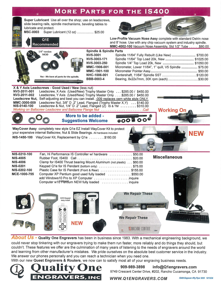 IS400 IS400 Engraver 4 Page Flyer 2025 – Quality One Engravers, INC