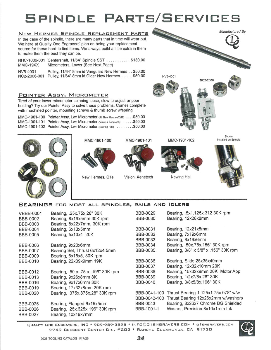 PDF File Spindles and Parts 2026 – Quality One Engravers, INC