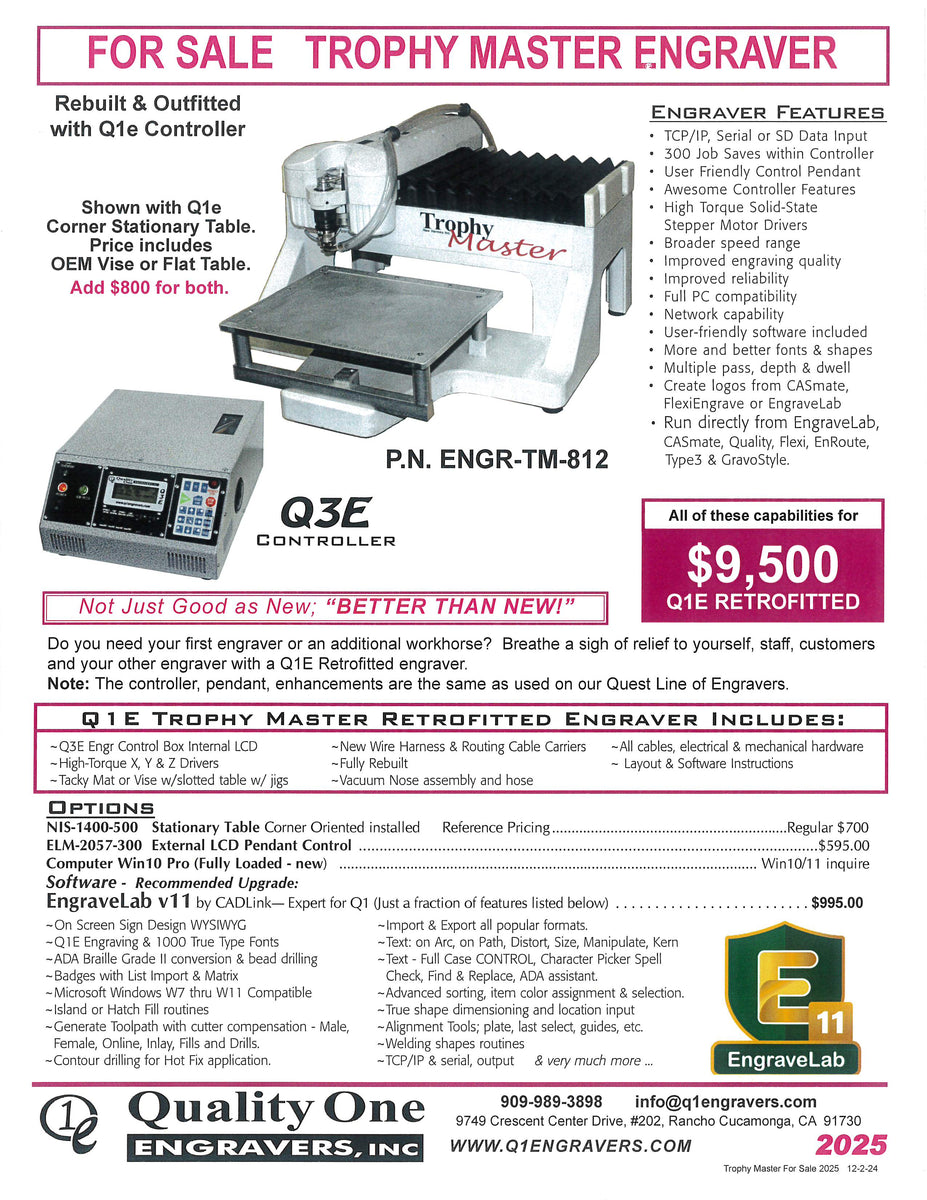 Trophy Master Engraver For Sale – Quality One Engravers, INC