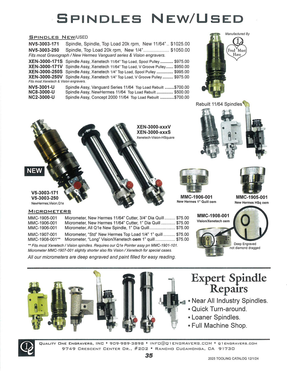 PDF File Spindles and Parts 2025 – Quality One Engravers, INC